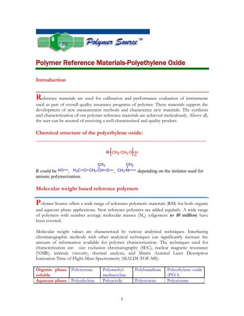 Polymer Reference Materials-Polyethylene Oxide - Polymer Source