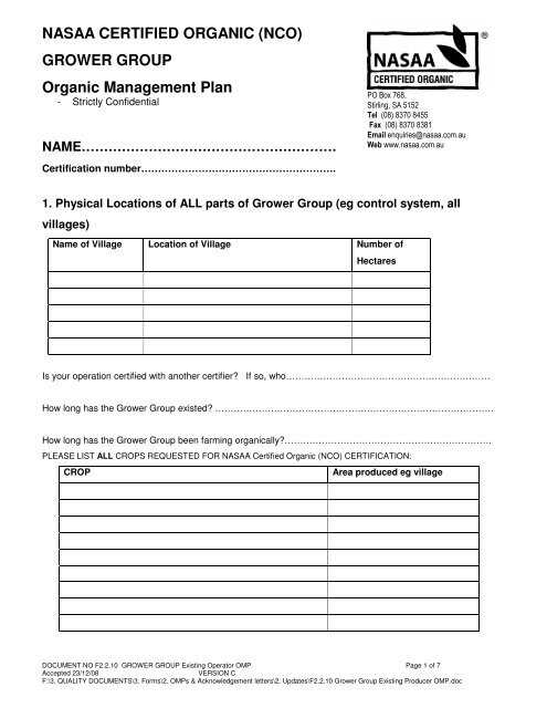 NASAA CERTIFIED ORGANIC (NCO) GROWER GROUP Organic ...