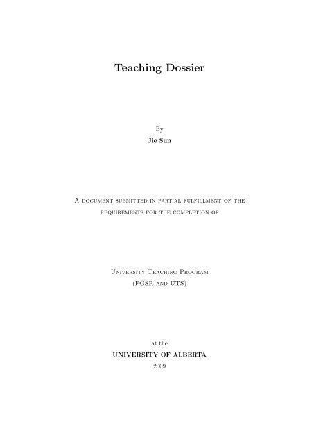 teaching dossier (2004-2009) - Mathematical Sciences
