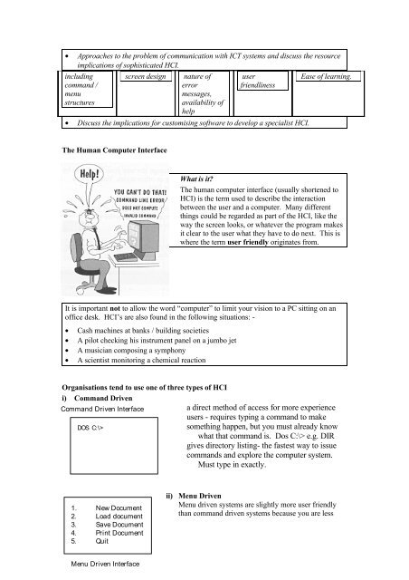 notes on HCI - AS Level ICT WGS