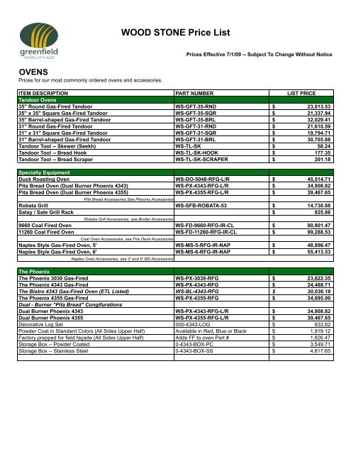 WOOD STONE Price List - Greenfield World Trade