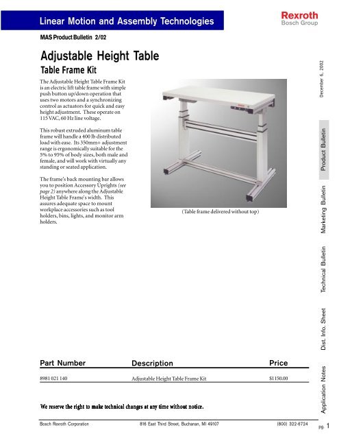 Adjustable Height Table - Bosch Rexroth Corp.