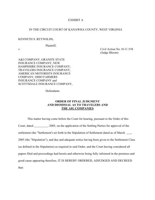 Order of Final Judgment and Dismissal ... - AISettlement.com