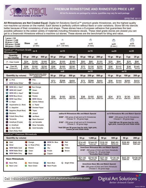 Rhinestone Price List 0410 - Digital Art Solutions