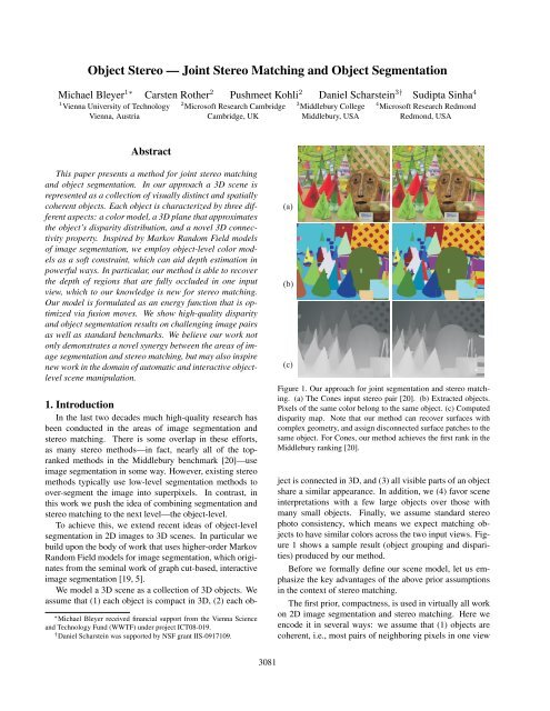Object Stereo â Joint Stereo Matching and Object Segmentation
