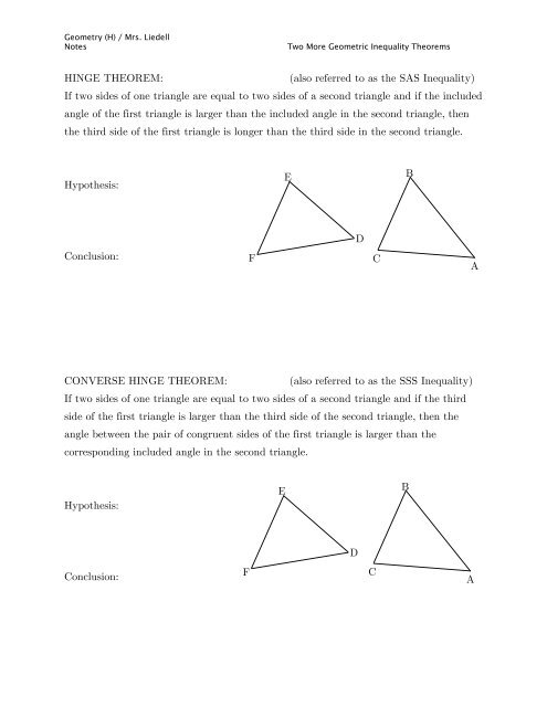 Sas Inequality Theorem