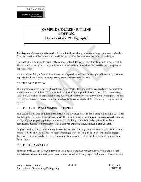 Sample Classroom Course Outline - The Chang School - Ryerson ...
