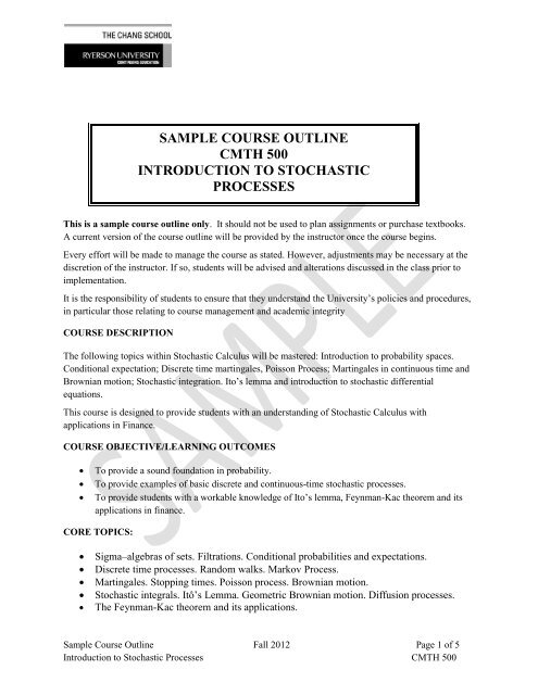 Sample Classroom Course Outline - The Chang School - Ryerson ...