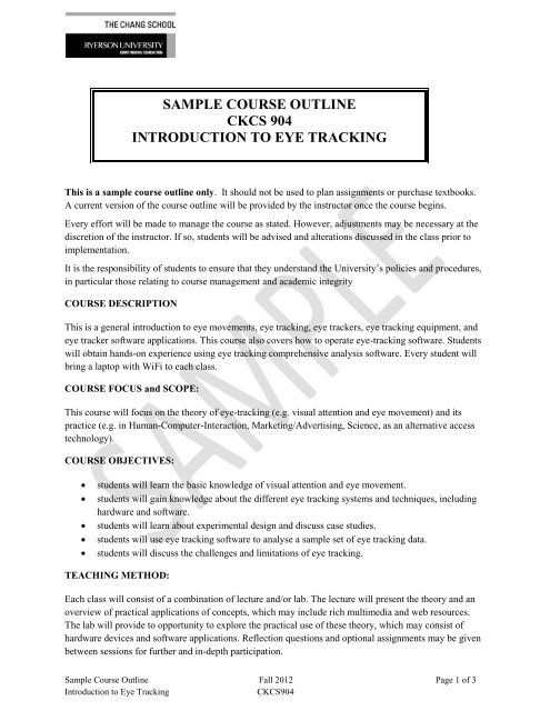 Sample Classroom Course Outline - The Chang School - Ryerson ...