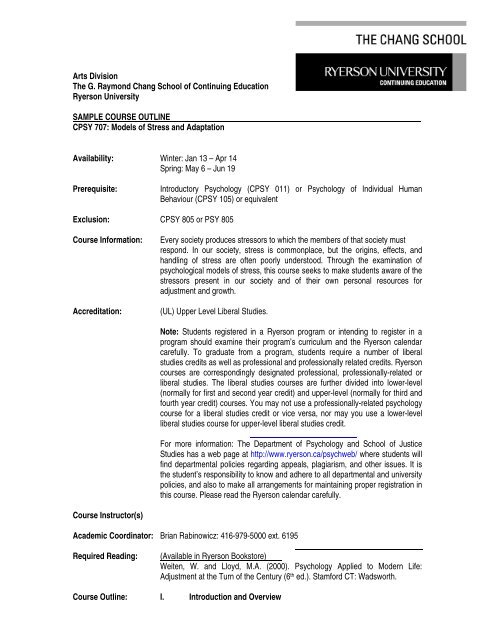 CPSY 707 - The Chang School - Ryerson University