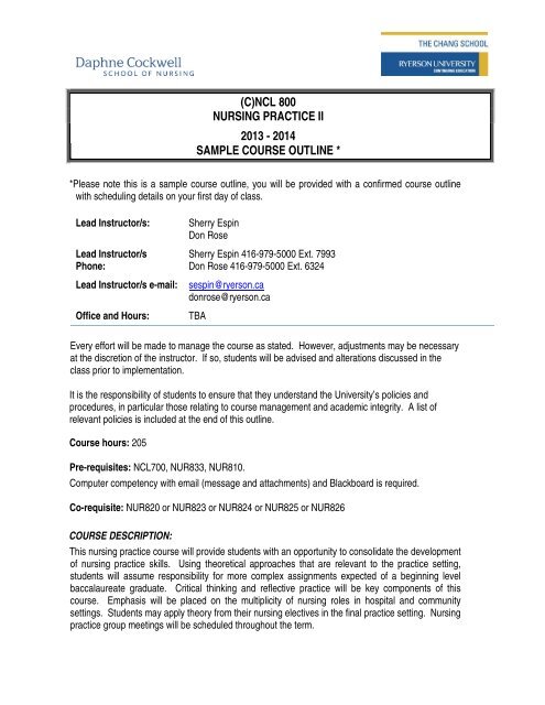 Sample Classroom Course Outline - The Chang School - Ryerson ...