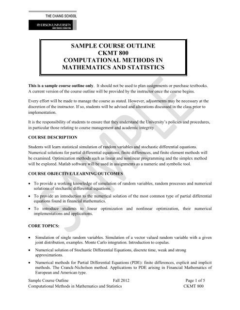 Sample Classroom Course Outline - The Chang School - Ryerson ...