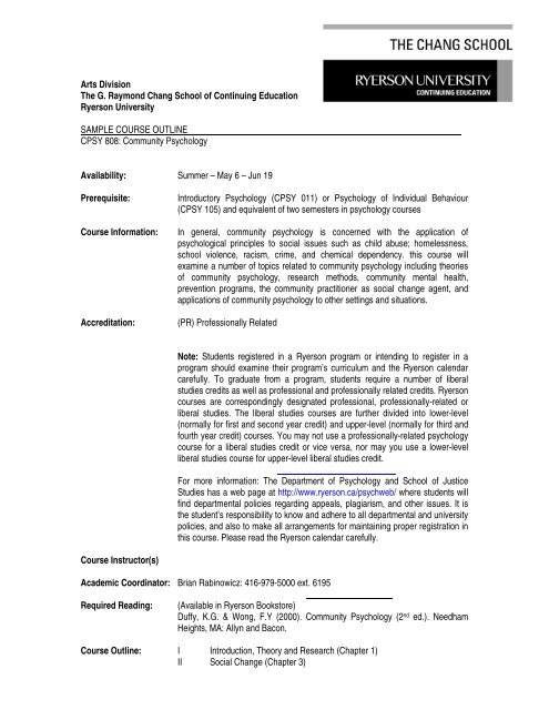 CPSY 808 - The Chang School - Ryerson University