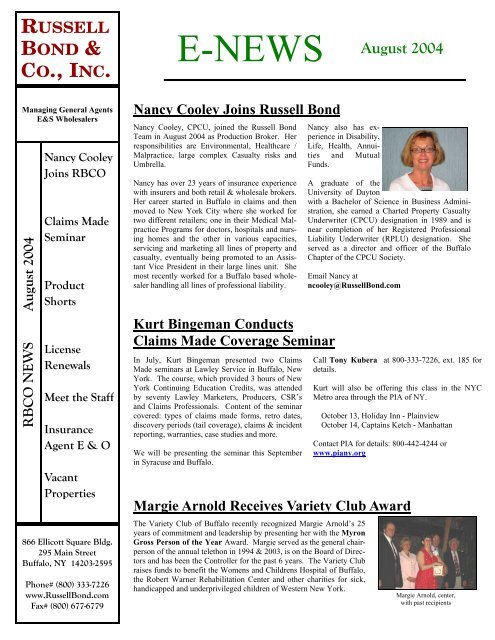 2004 Products Covered - Russell Bond & Co, Inc.