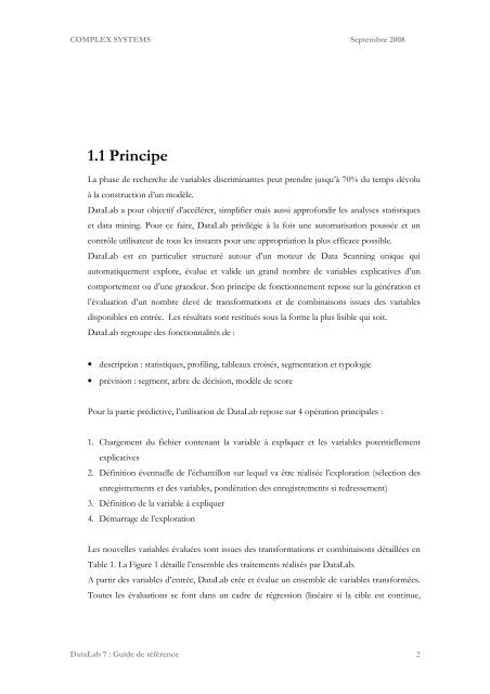 COMPLEX SYSTEMS Septembre