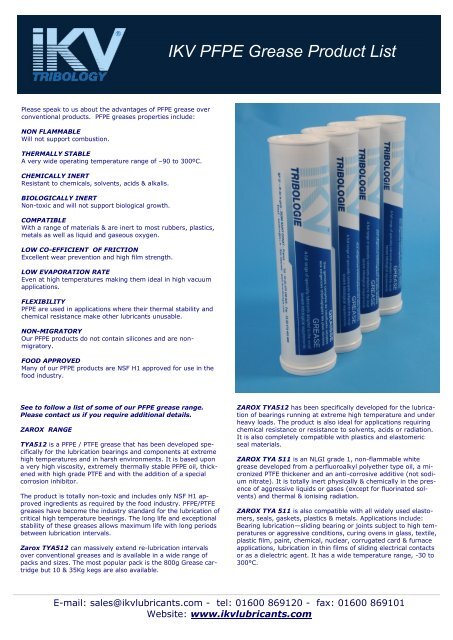 List of PFPE benefits and IKV PFPE greases