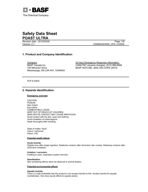 MSDS ( PDF, 35 kb) - BASF Canada