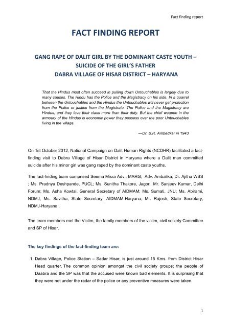 Fact finding report: Gang rape of Dalit girl
