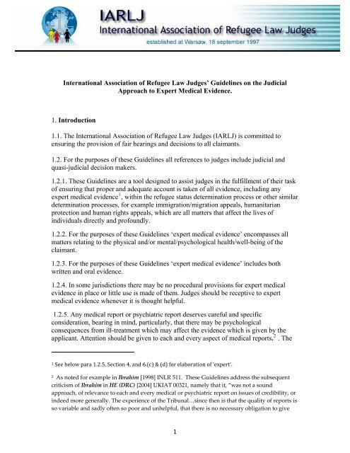 Guidelines on the Judicial Approach to Expert Medical Evidence. 1 ...