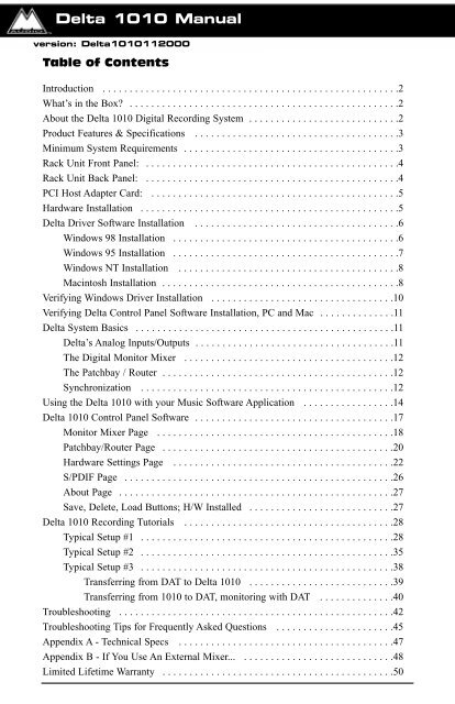 Delta 1010 Manual - Free Pro Audio Schematics
