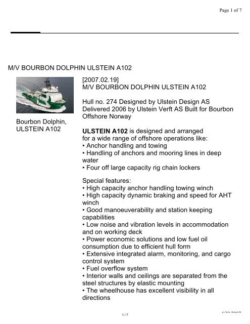 M/V BOURBON DOLPHIN ULSTEIN A102 Bourbon Dolphin, ULSTEIN A102 ...