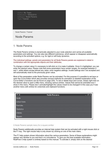 Node Params - RealFlow Tutorials.