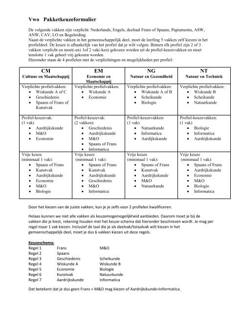 Vwo Pakketkeuzeformulier CM EM NG NT - HAVO-VWO Bonaire