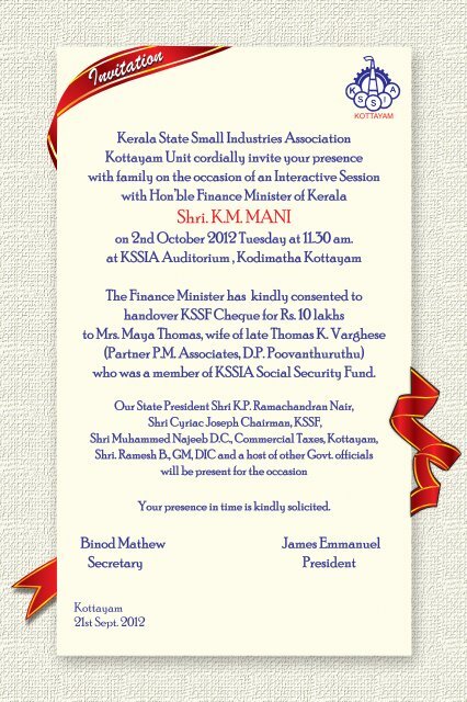 view Invitation - KSSIA Kottayam