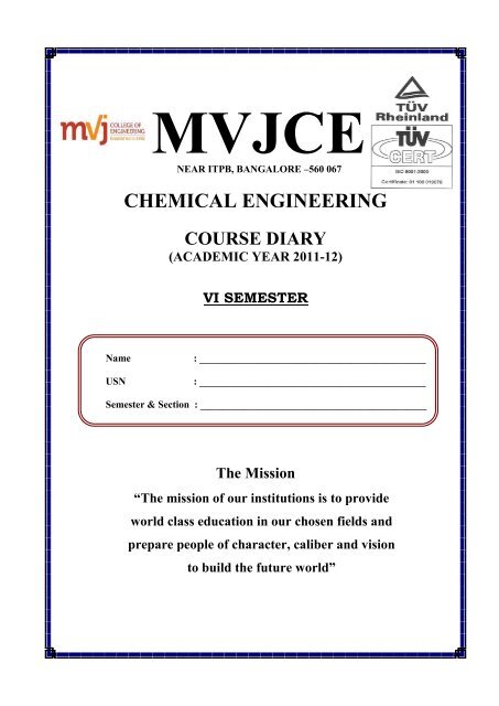 chemical engineering course diary - MVJ College of Engineering