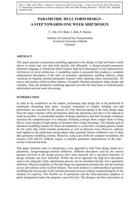 PARAMETRIC HULL FORM DESIGN – A STEP TOWARDS ONE WEEK SHIP DESIGN ...