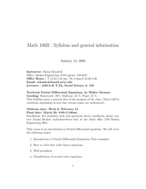 Math 106B : Syllabus and general information - Maria Schonbek