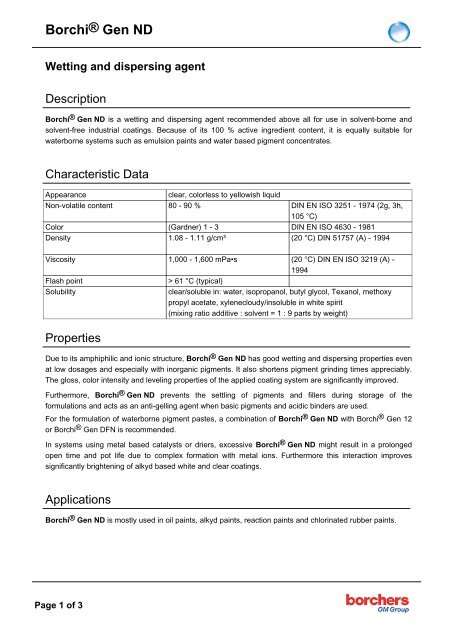 BorchiÂ® Gen ND Wetting and dispersing agent - OMG Borchers