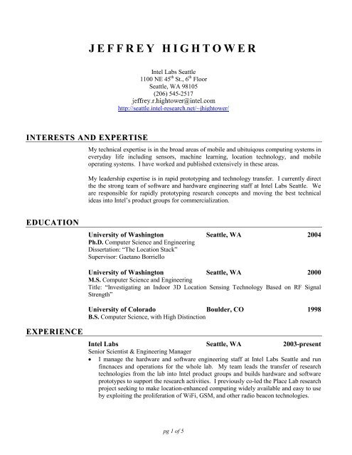 Curriculum Vitae for Jeffrey R. Hightower - Intel University ...