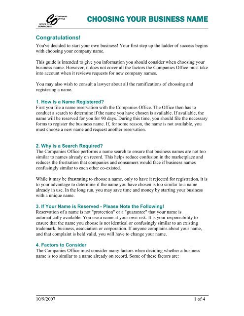 Choosing Your Business Name - Companies Office - Government of ...
