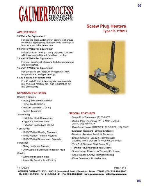 Screw Plug Heaters - Gaumer