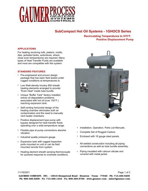 Gaumer SubCompact Hot Oil Systems - Series 1GHOCS