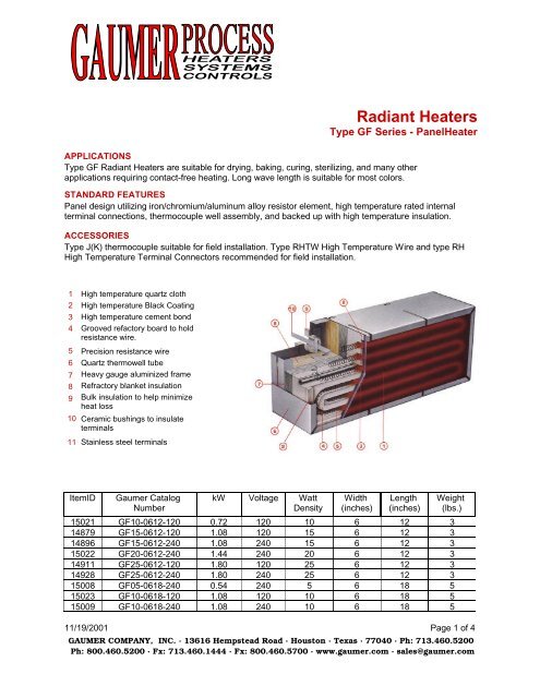 Gaumer Radiant Panel Heaters - Type GF (4 pages, 0.1MB)