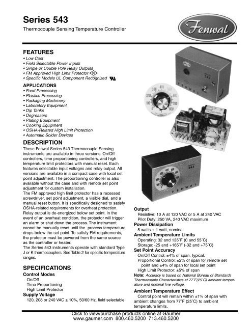 Fenwal Series 543 Datasheet (4 pages, 0.6MB) - Gaumer