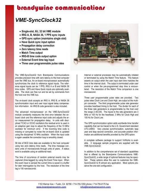 VME-SyncClock32 - Time & Frequency Solutions