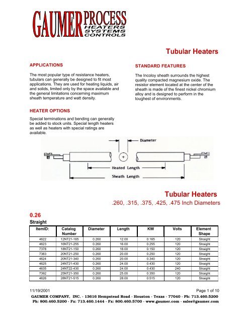 Tubular Heaters - Gaumer