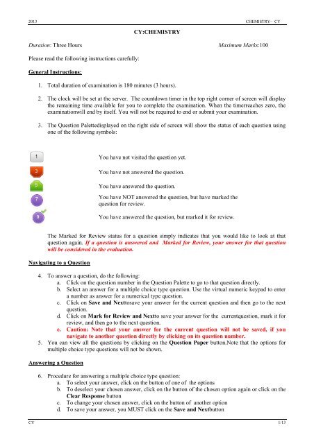 CY:CHEMISTRY Duration: Three Hours Maximum Marks:100 ...