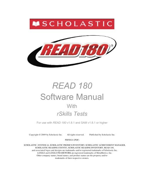 READ 180 Software Manual - Scholastic Education Product Support