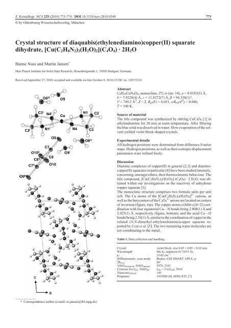 copper(II) squarate dihydrate, [Cu(C2H8N2)2(H2O)2]