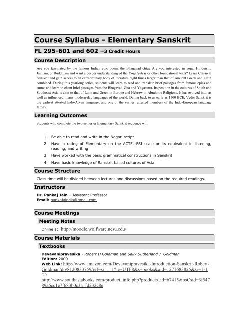 Course Syllabus - North Carolina State University