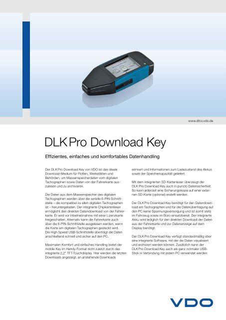Datenblatt DLK Pro Download Key - dtco.vdo.de - VDO