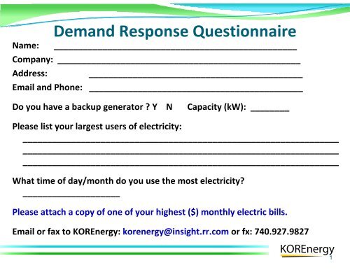 Demand Response Questionnaire