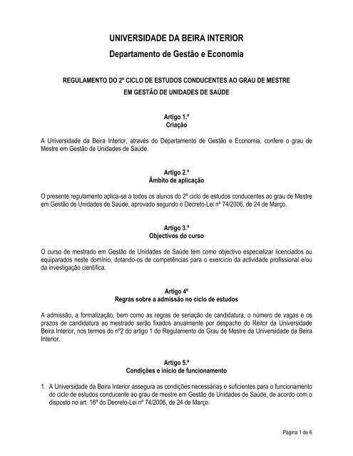UNIVERSIDADE DA BEIRA INTERIOR Departamento ... - O DGE - UBI
