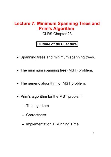 Lecture 7 Minimum Spanning Trees And Prims Algorithm