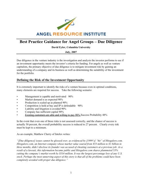 Due Diligence - Angel Resource Institute