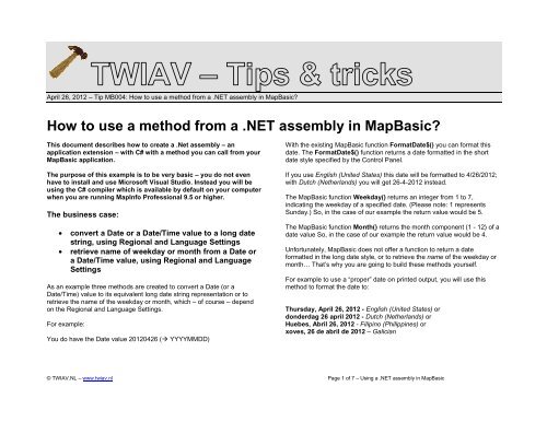 How to use a method from a .NET assembly in MapBasic? - TWIAV